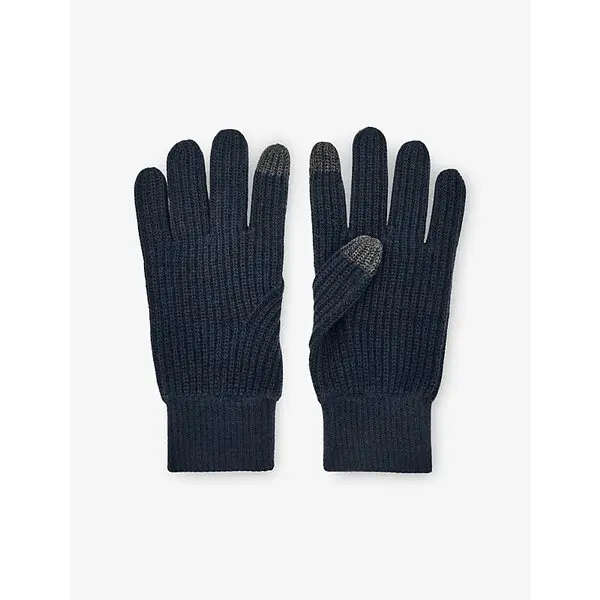 REISS Lawson Ribbed Merino-wool Touchscreen Gloves - Navy