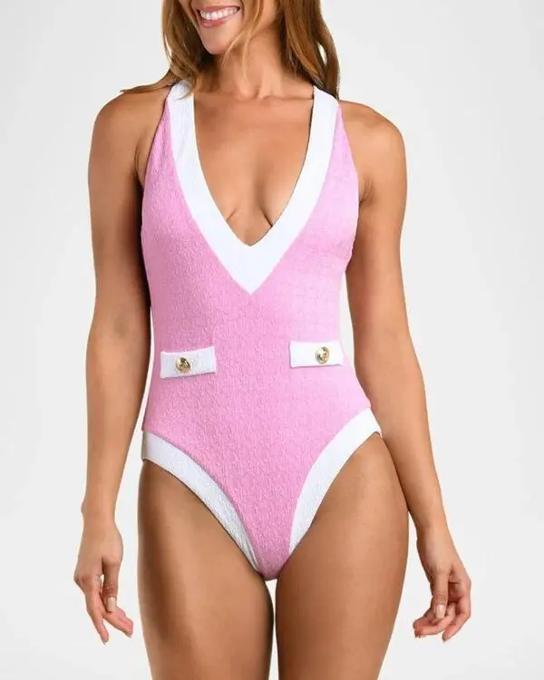L & APOS;AGENCE L'agence Lisa Plunge One-piece Swimsuit - Blush