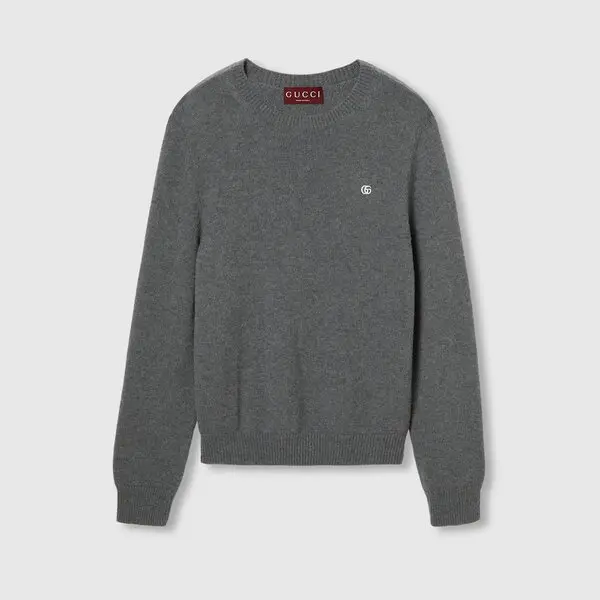 Gucci Embroidered Wool Cashmere Crewneck Sweater - Grey