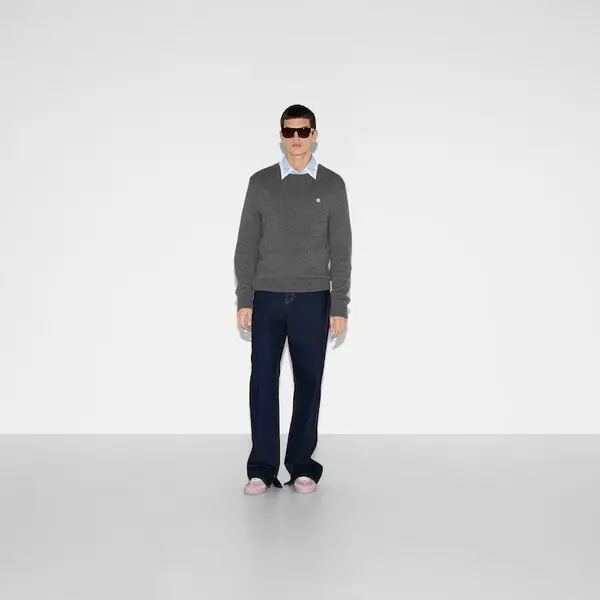 Gucci Embroidered Wool Cashmere Crewneck Sweater - Grey