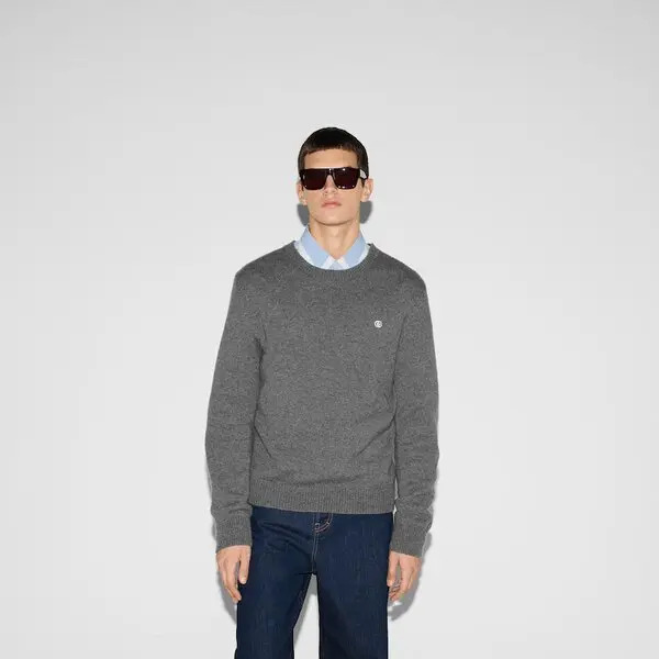 Gucci Embroidered Wool Cashmere Crewneck Sweater - Grey