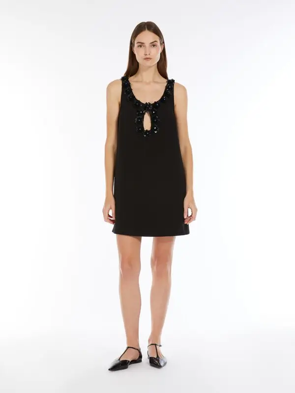 mara embroidered mini dress Max Mara Embroidered Sablé Mini Dress In Black - 50% Off