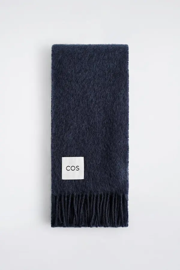 Cos Fringed Mohair Scarf - Navy
