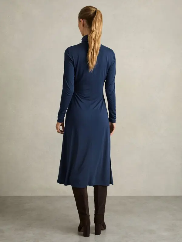REISS Casey Draped Jersey Midi Dress - Blue