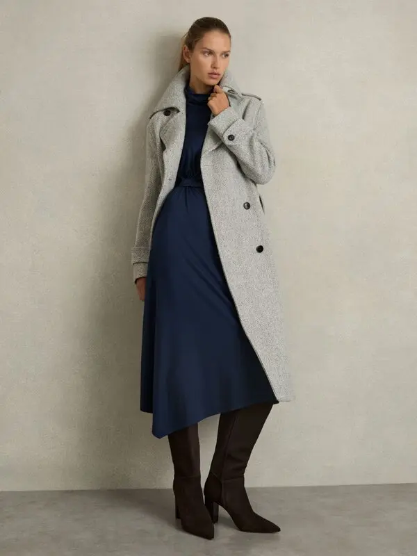 REISS Casey Draped Jersey Midi Dress - Blue