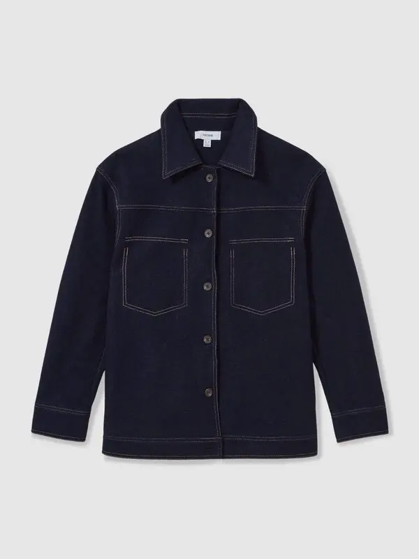 REISS Elise Wool-blend Topstitch Shirt