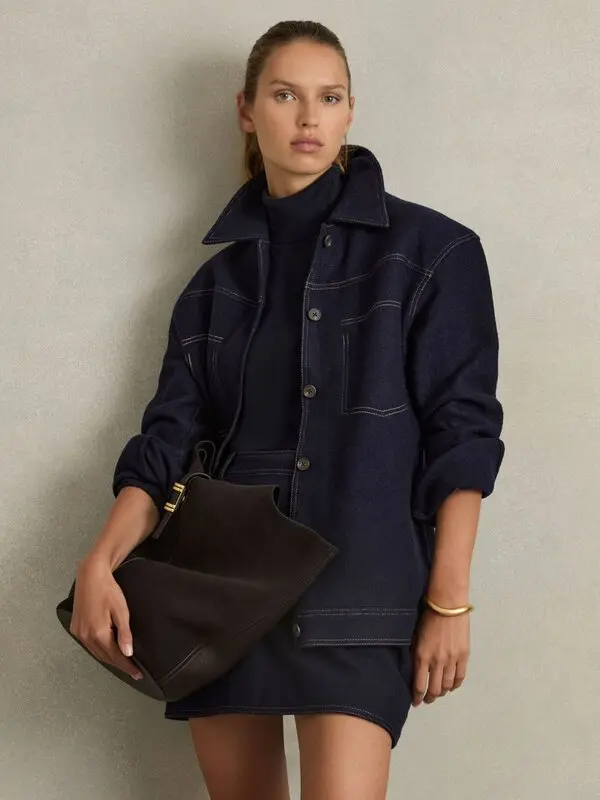 REISS Elise Wool-blend Topstitch Shirt
