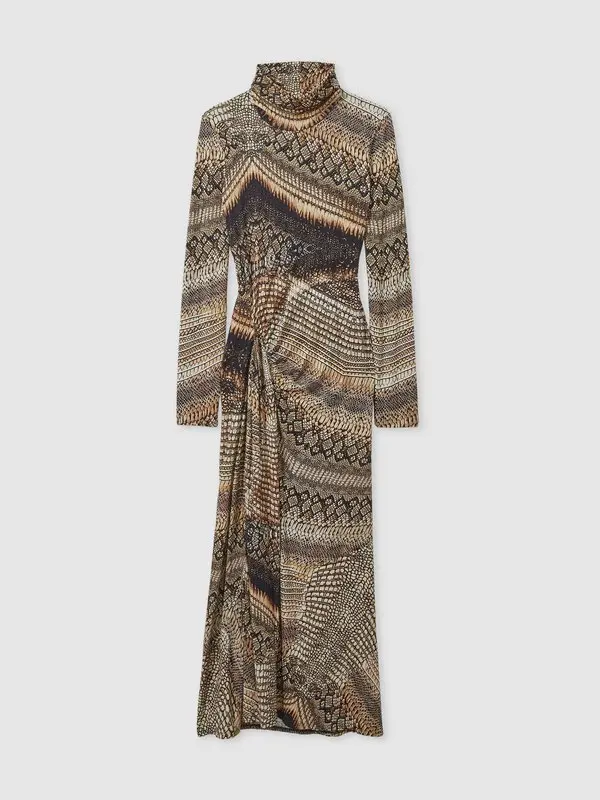 REISS Naomi Snake-print Midi Dress