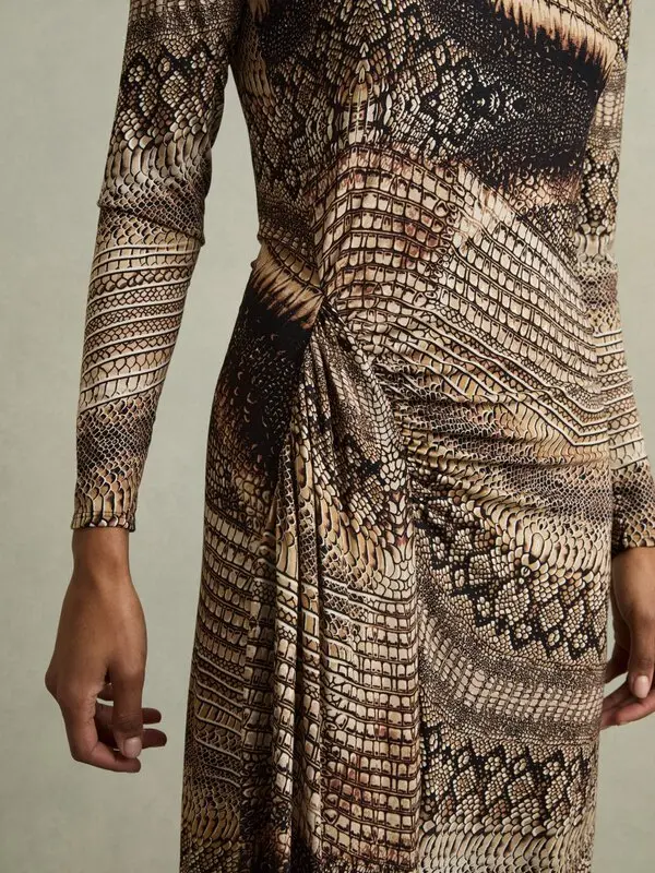 REISS Naomi Snake-print Midi Dress