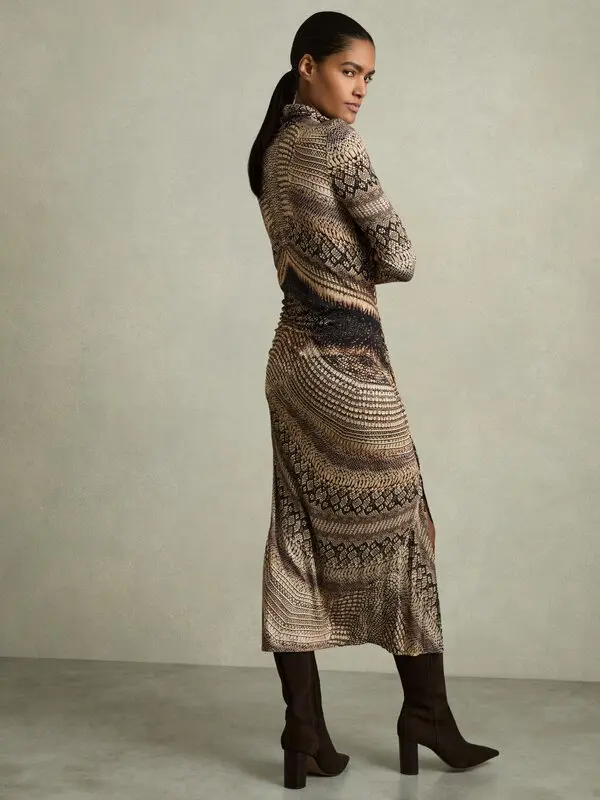 knee length dresses for ladies Snake Print Button Down Shirt Midi Dress  Penelope The Label