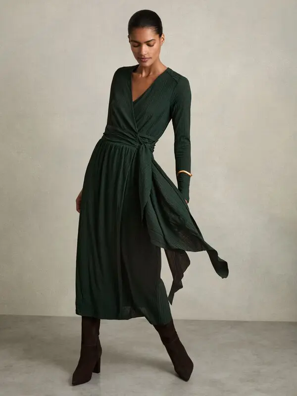REISS Madeline Jersey Wrap-tie Midi Dress - Green
