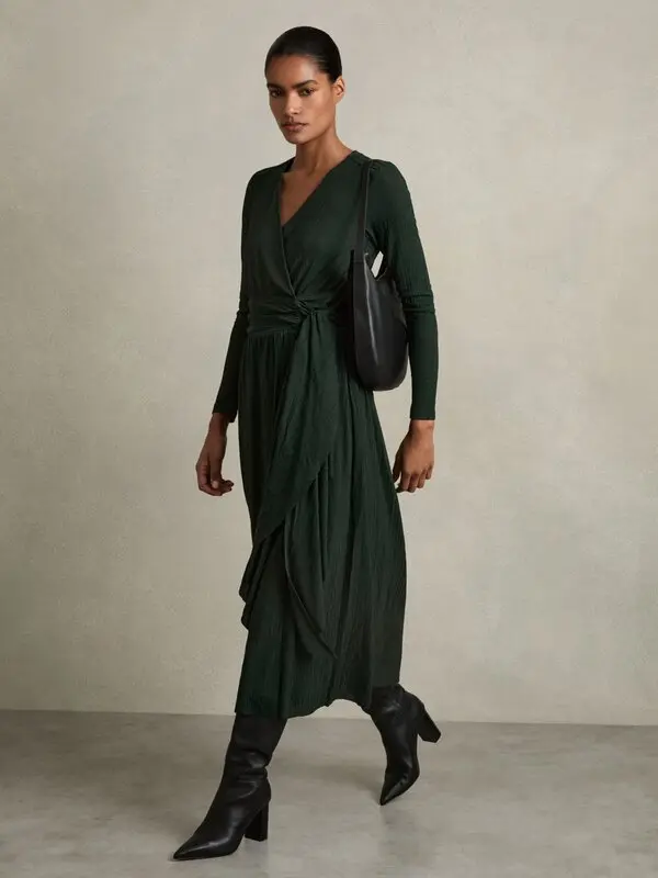 Reiss Madeline - Green Madeline Jersey Wrap-tie Midi Dress, 4