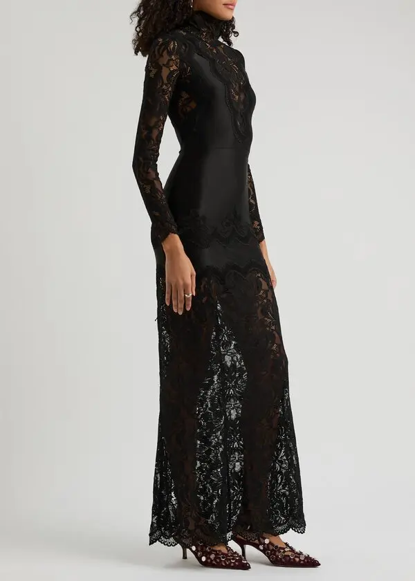 Rabanne Panelled Lace And Satin Maxi Dress - Black | Editorialist