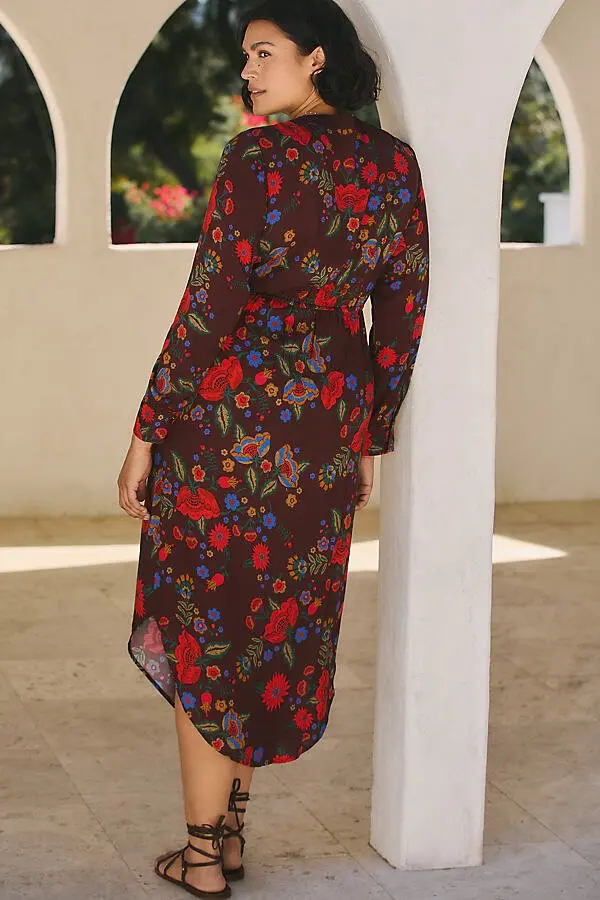BL-NK Rikke Long-sleeve Button-front Midi Dress - Brown Pattern