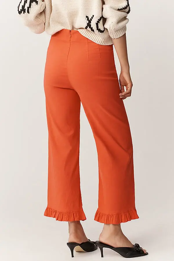 Maeve Colette Ruffle-hem High-rise Wide-leg Pants - Lipstick Red