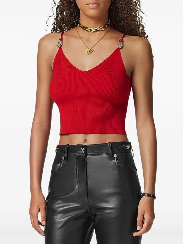 Versace Safety Pin Crop Top - Red