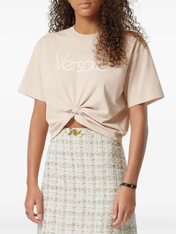 Versace Safety Pin Cropped T-shirt - Neutrals