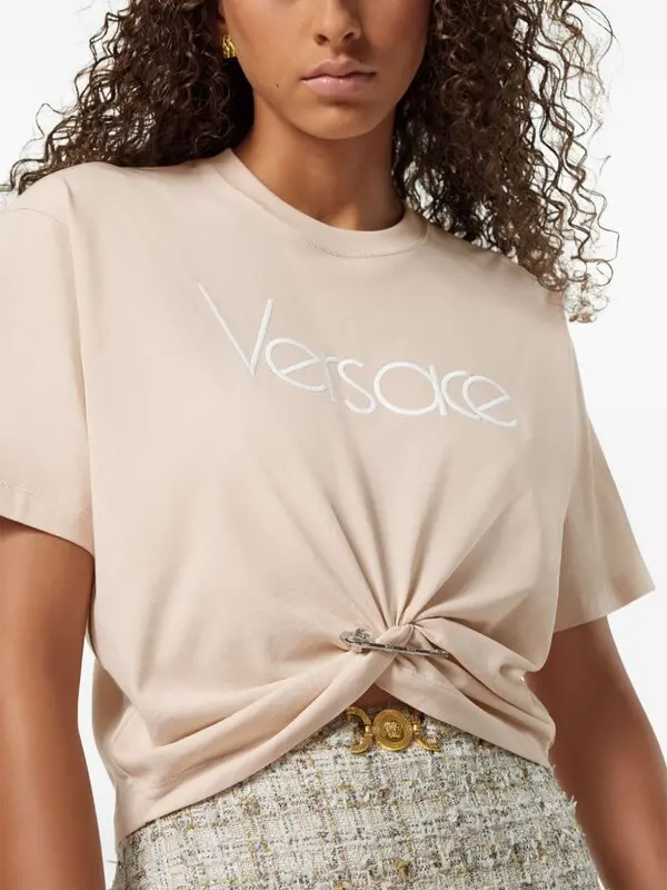 Versace Safety Pin Cropped T-shirt - Neutrals