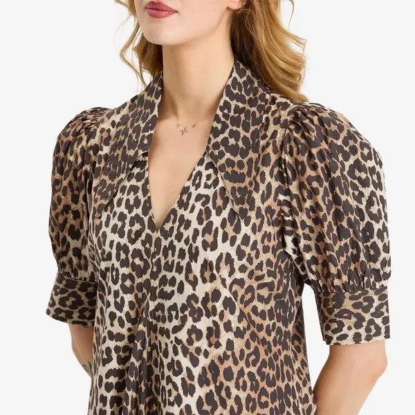Ganni Cotton Poplin V-Neck Maxi Dress - Leopard | Editorialist