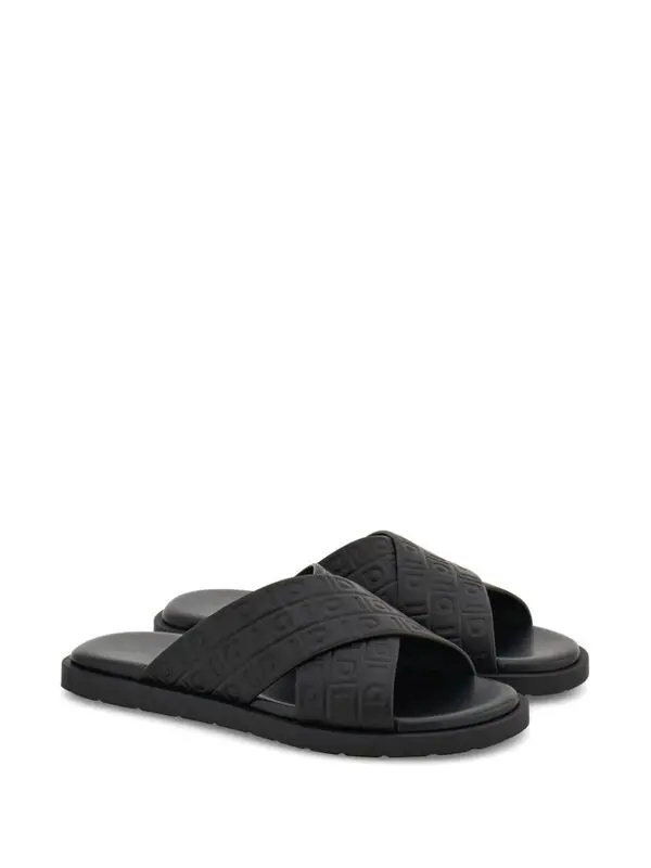FERRAGAMO Monogram Leather Slides - Black