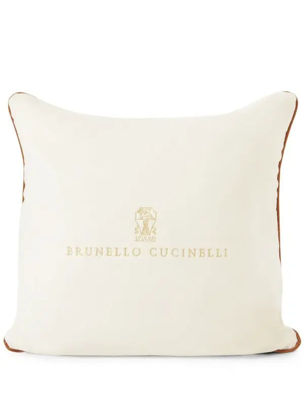 Brunello Cucinelli Logo-Embroidered Cushion In White - 40% Off
