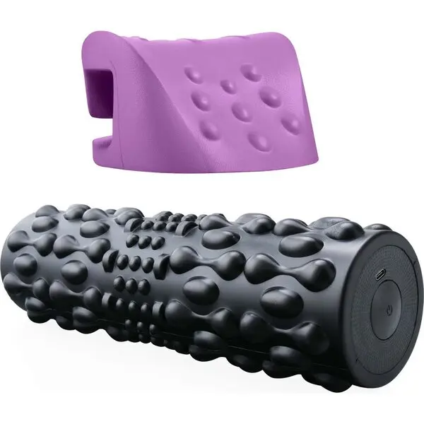 PURSONIC Muscle Relief Bundle Vibrating Foam Roller & Neck And Shoulder Stretcher - Black