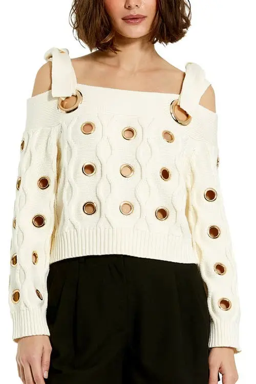 Mac Duggal Off The Shoulder Knit Sweater - Cream