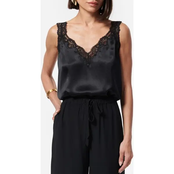 Cami Nyc Fernanda Lace Trim Silk Charmeuse Tank - Black
