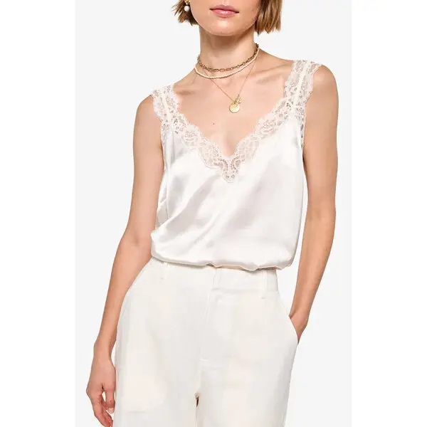 Cami Nyc Fernanda Lace Trim Silk Charmeuse Tank - Macadamia