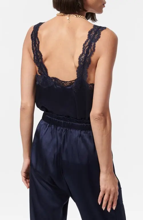 Cami Nyc Fernanda Lace Trim Silk Charmeuse Tank - Navy