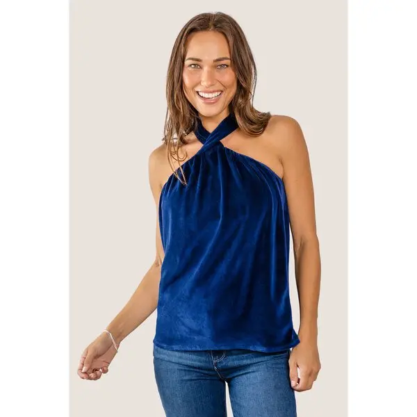 JJWINKS Velour Halter Top - Sapphire