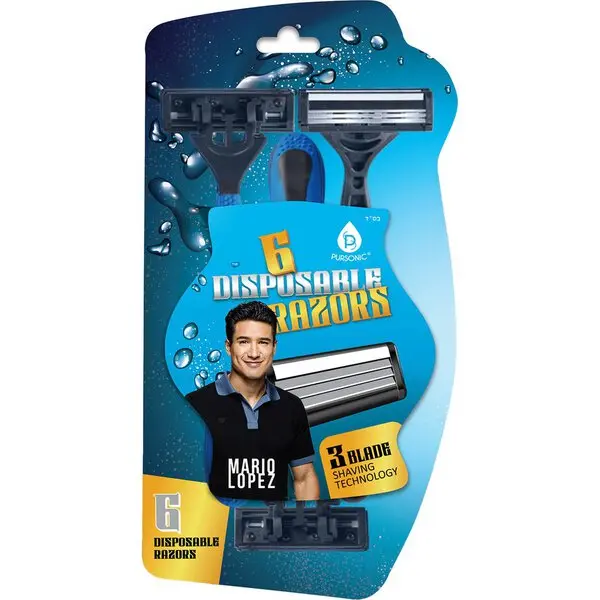 PURSONIC Mario Lopez 6 Disposable Razors - Blue