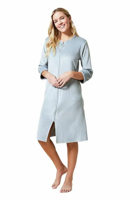 SOFTIES Serenity 3/4 Sleeve Short Zip Robe - Grey