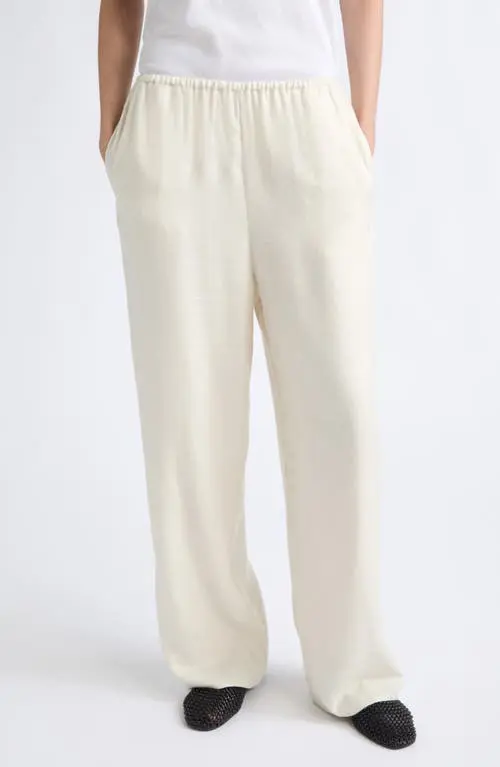 TOTEME Monogram Embroidered Flannel Wide Leg Pants - Ecru