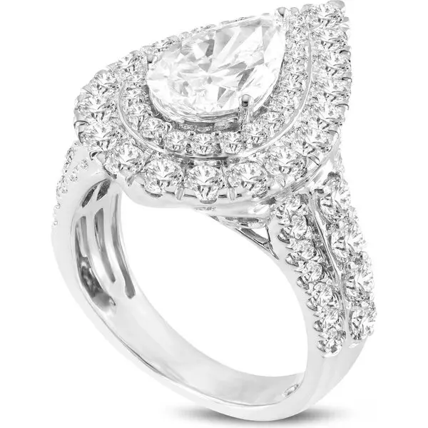 LUVMYJEWELRY 4.65 Ct Pear Lab Grown Diamond Halo Engagement Ring - 14k White Gold