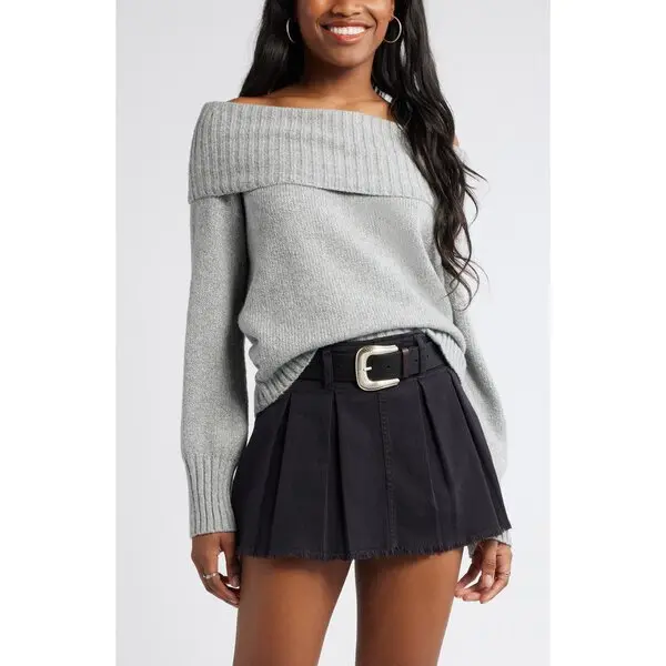 Bp. Off-the-shoulder Sweater - Grey Heather
