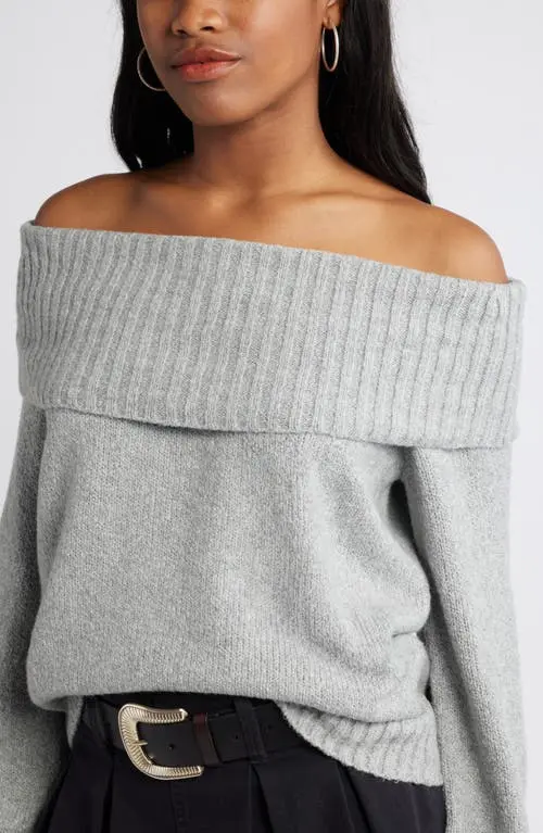 Bp. Off-the-shoulder Sweater - Grey Heather