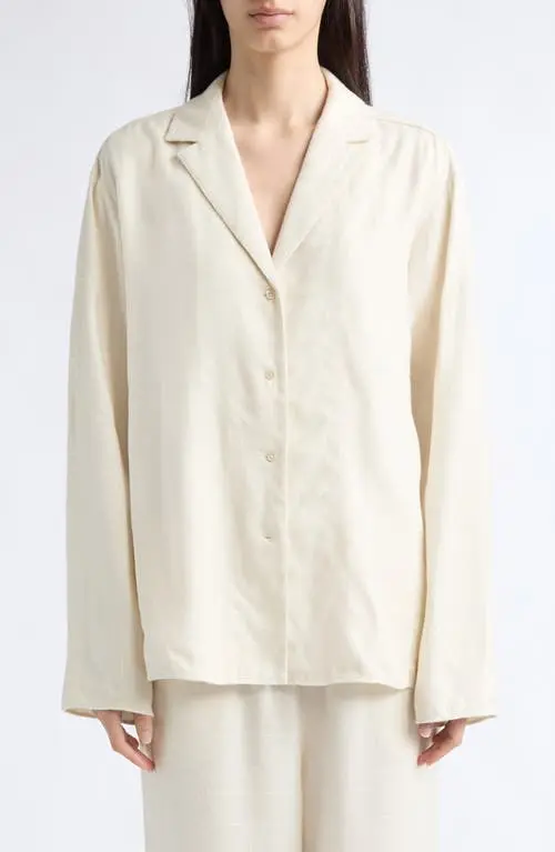 TOTEME Monogram Embroidered Flannel Pajama Top - Ecru