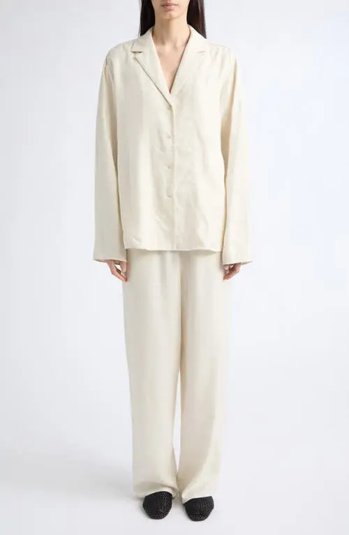 TOTEME Monogram Embroidered Flannel Pajama Top - Ecru
