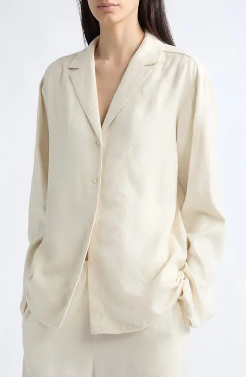 TOTEME Monogram Embroidered Flannel Pajama Top - Ecru