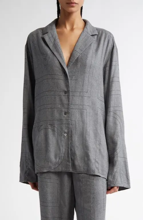 TOTEME Monogram Embroidered Flannel Pajama Top - Smoke Melange