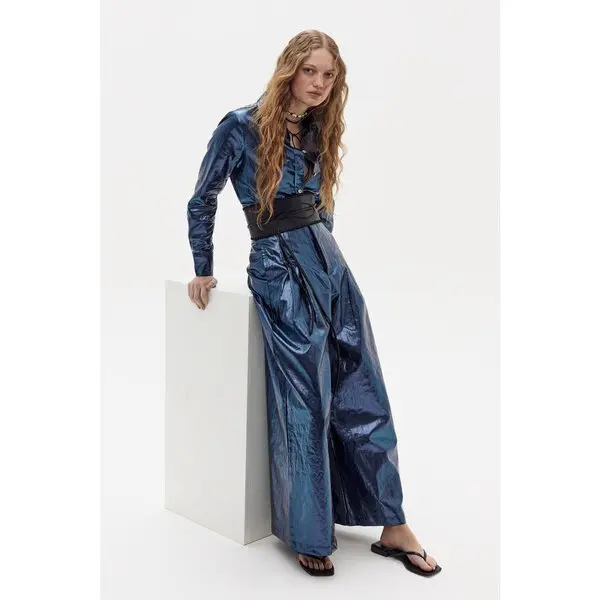 Lanhtropy Culotte Metallic Linen Pants - Metallic Dark Blue