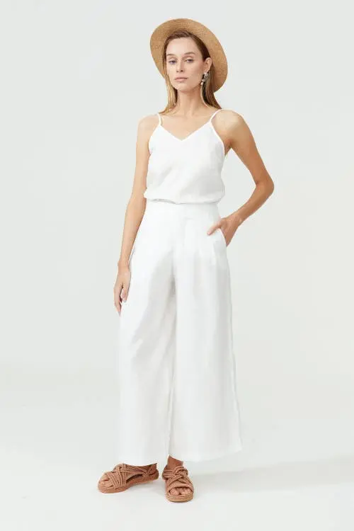 Lanhtropy High-waisted Culotte Linen Pants - Off White