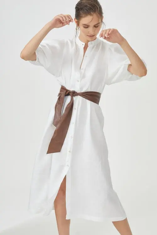 Lanhtropy Bubble Linen Dress - White