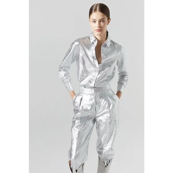 Lanhtropy San Marino Metallic Linen Shirt - Metallic Silver