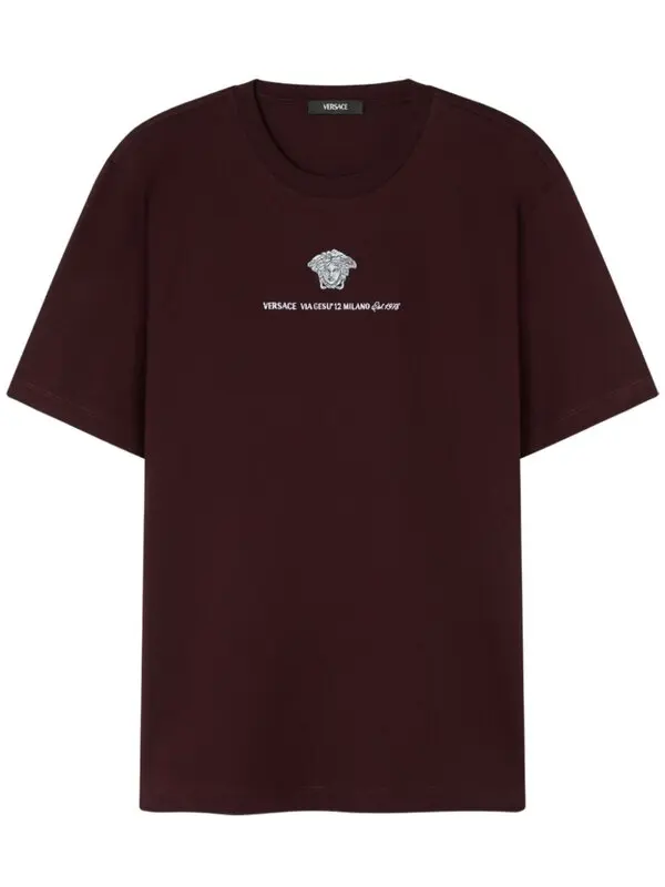 Versace Medusa Milano Embroidered T-shirt - Brown