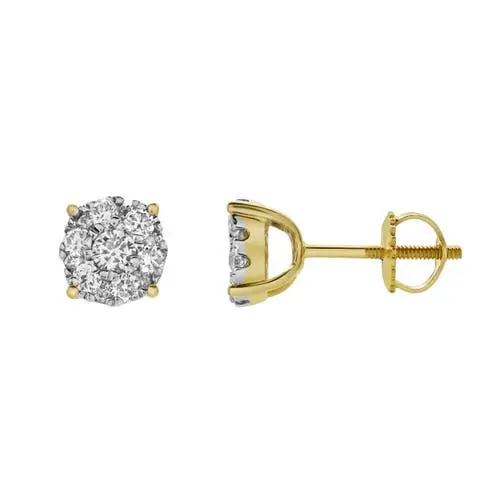 LUVMYJEWELRY Cluster Lab Grown Diamond Earrings - 14k Yellow Gold