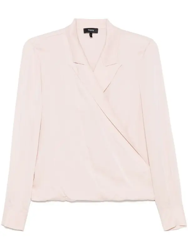Theory Peak Lapel Wrap Blouse - Pink