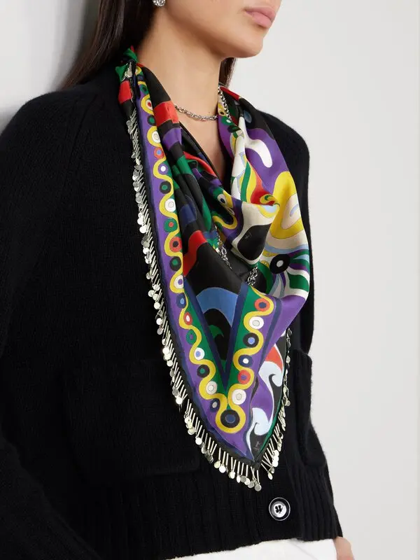 Emilio Pucci Embellished Printed Silk-twill Scarf