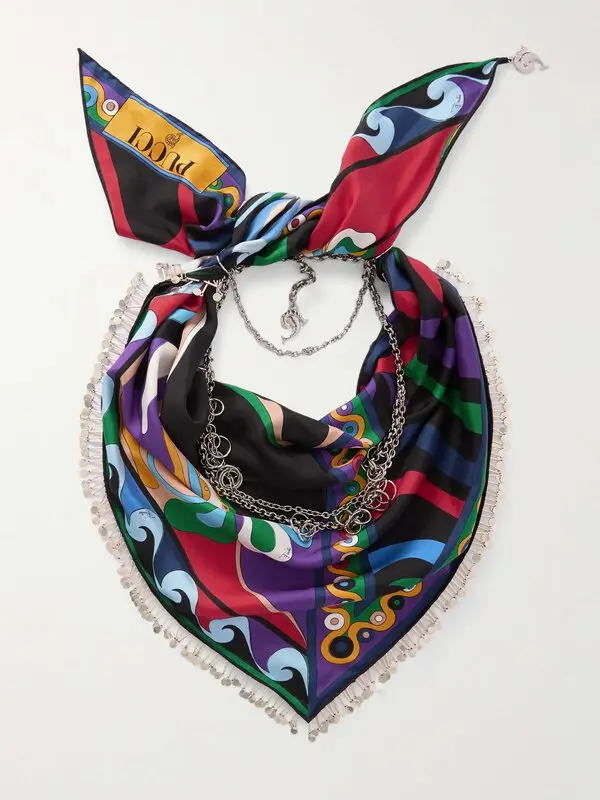 Emilio Pucci Embellished Printed Silk-twill Scarf